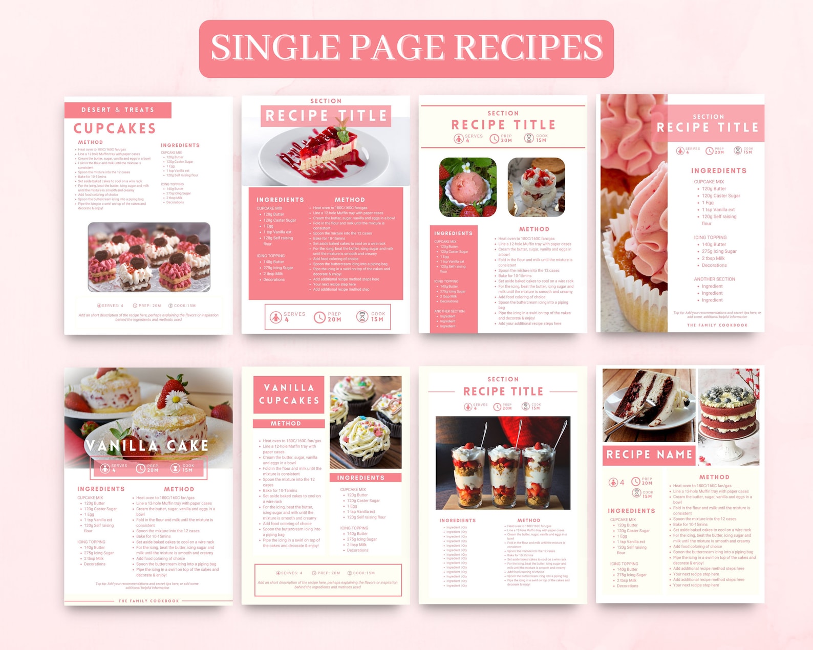 60 Pink Recipe Book Templates, Canva Template, Printable Recipe Book ...