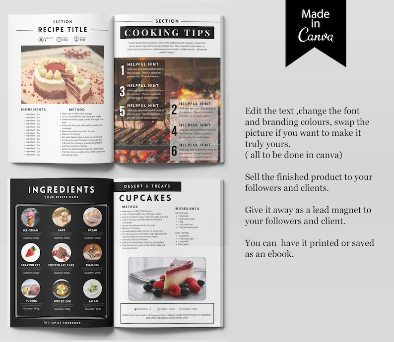60 Recipe Cookbook Templates Bundle: Customizable Canva Ebook (digital ...