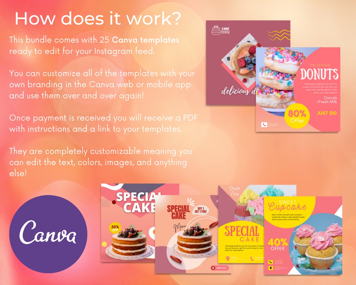 25 Bakery Instagram Post Templates Canva Template Cafe - Etsy