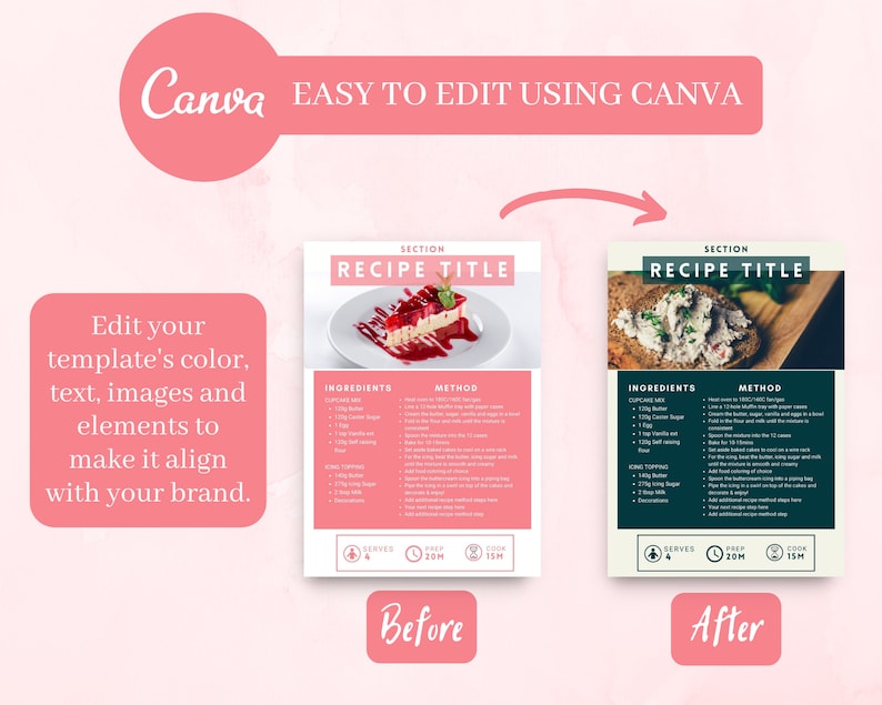 60 Pink Recipe Book Templates Canva Template Printable | Etsy