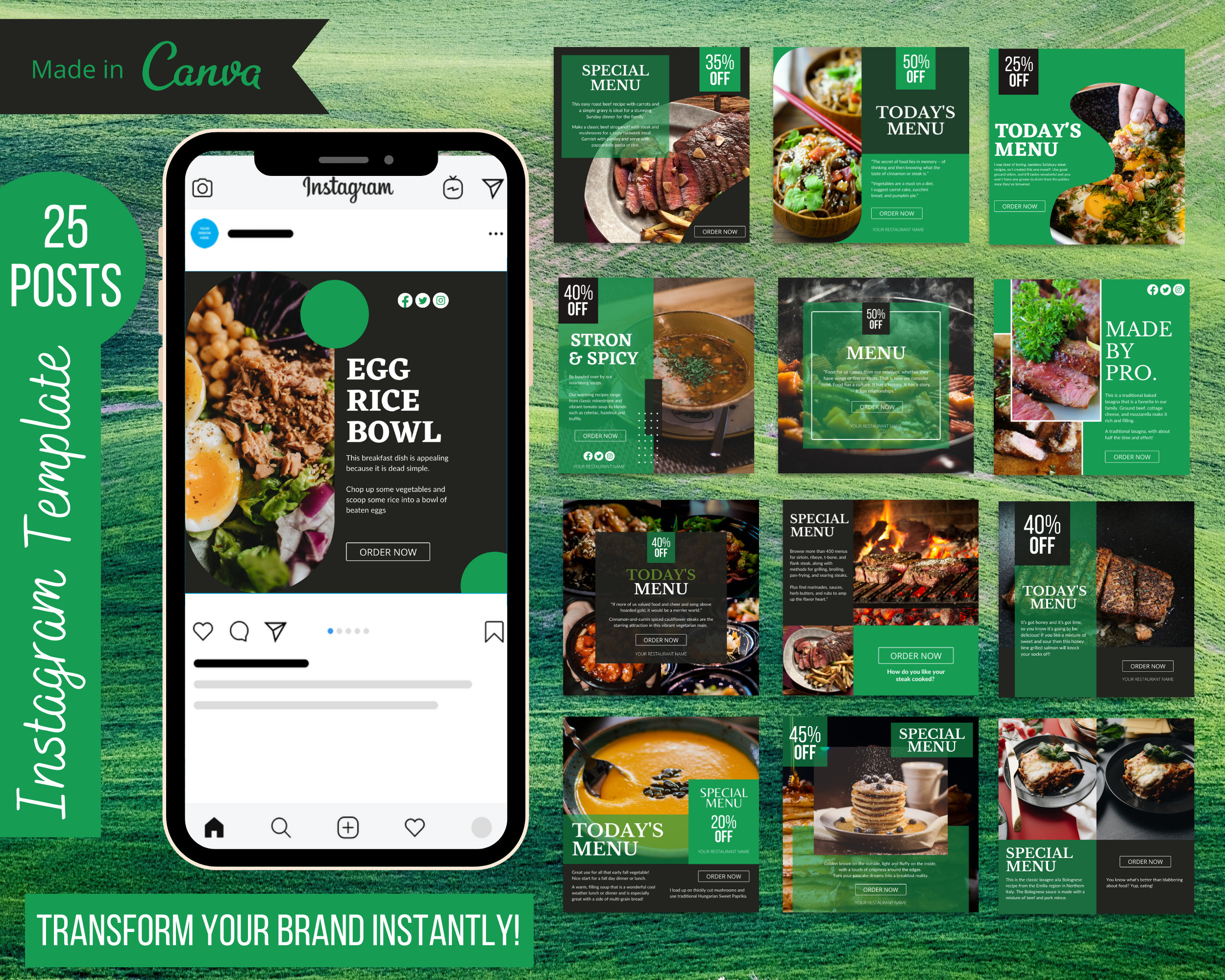 25 Editable Restaurant Instagram Templates Canva, Food Blogger, Social ...