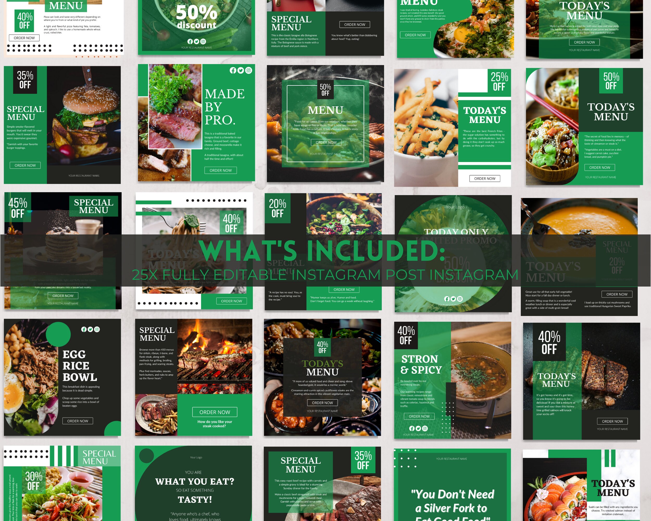 25 Editable Restaurant Instagram Templates Canva, Food Blogger, Social ...