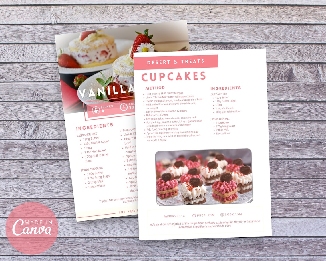 60 Pink Recipe Book Templates Canva Template Printable | Etsy