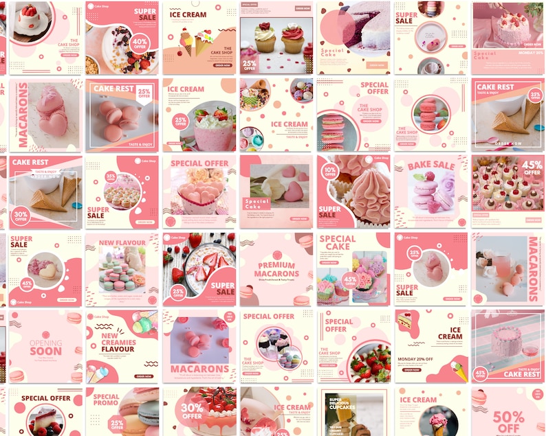 50 Bakery Instagram Post Templates Canva Template Bake Shop - Etsy Canada