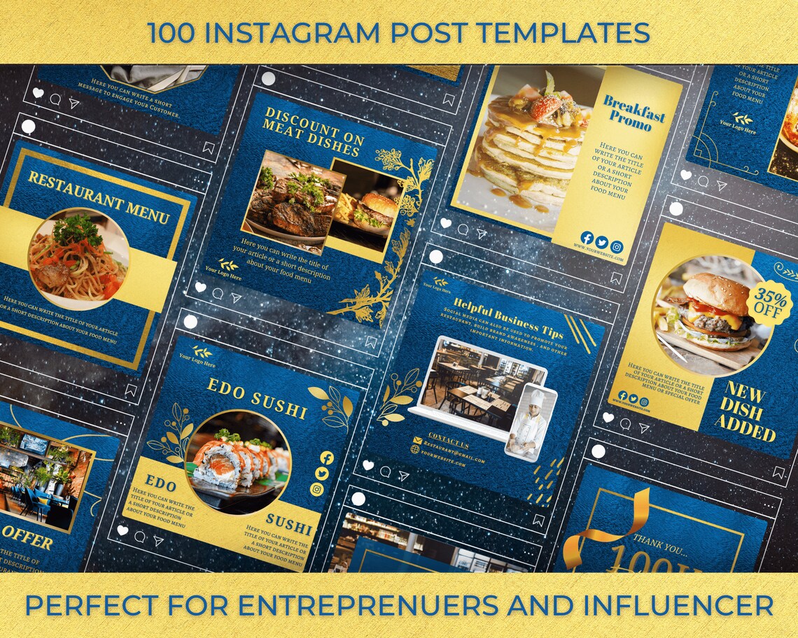 100 Restaurant Instagram Templates Editable Canva Template - Etsy