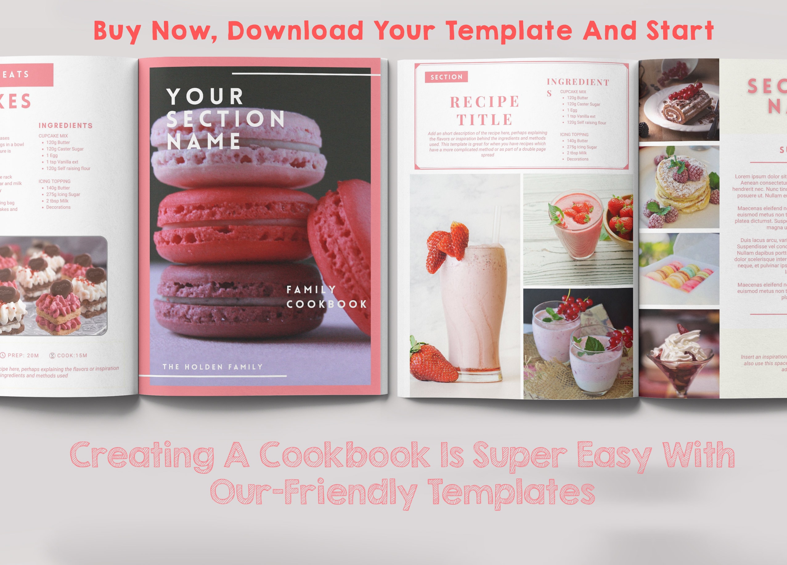 60 Pink Recipe Book Templates, Canva Template, Printable Recipe Book ...