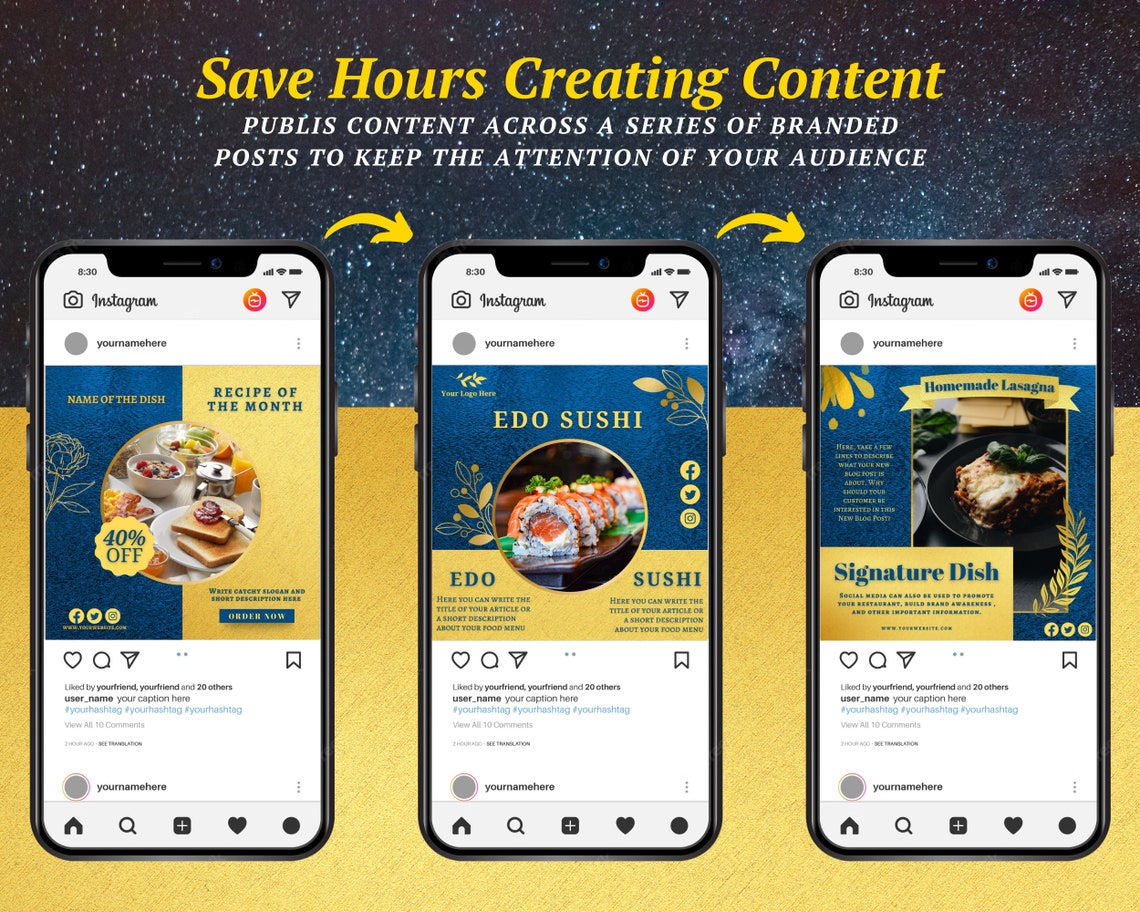 100 Restaurant Instagram Templates Editable Canva Template - Etsy