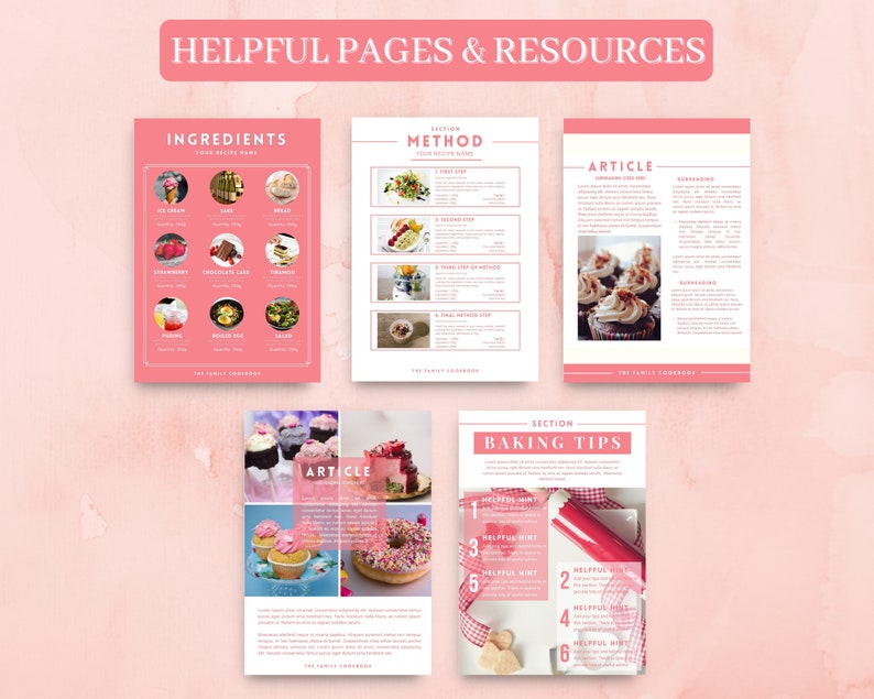 60 Pink Recipe Book Templates Canva Template Printable | Etsy