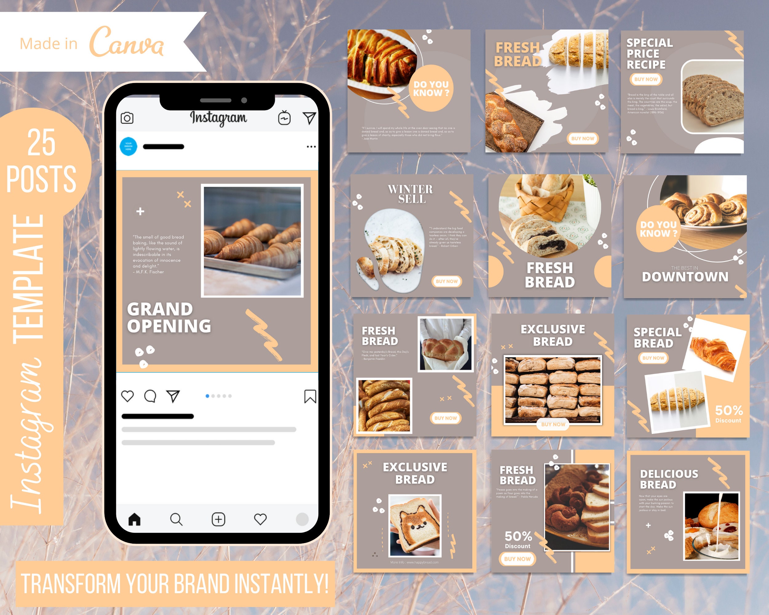 25 Bakery Templates for Instagram Posts, Cafe Instagram Posts, Bakery ...