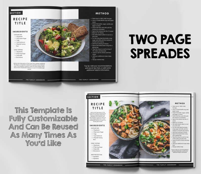 60 Recipe Cookbook Templates Bundle: Customizable Canva Ebook (digital ...