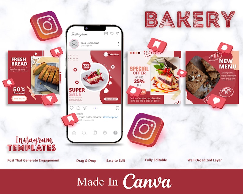 245 Bakery Instagram Templates Posts for Cake Decorator Bake | Etsy