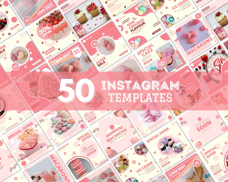 50 Bakery Instagram Post Templates Canva Template Bake Shop - Etsy Canada