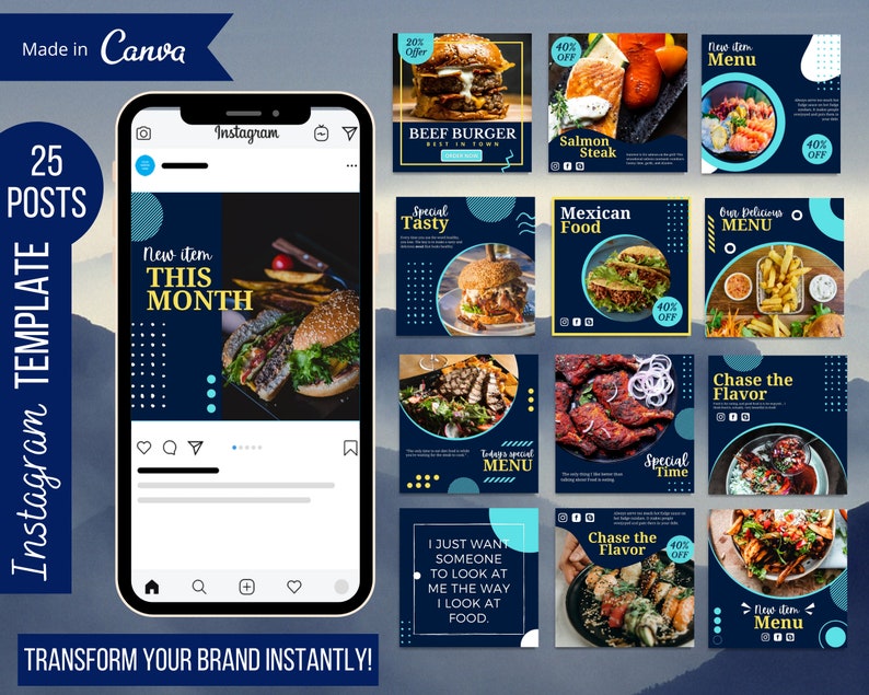 25 Instagram Post Templates for Restaurants Canva Editable - Etsy