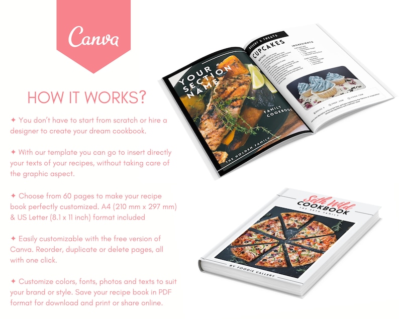 60 Pink Recipe Book Templates Canva Template Printable | Etsy