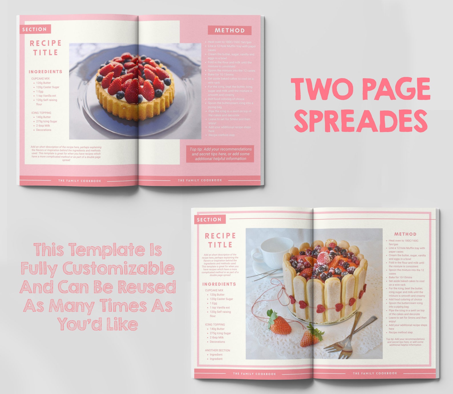 60 Pink Recipe Book Templates, Canva Template, Printable Recipe Book ...