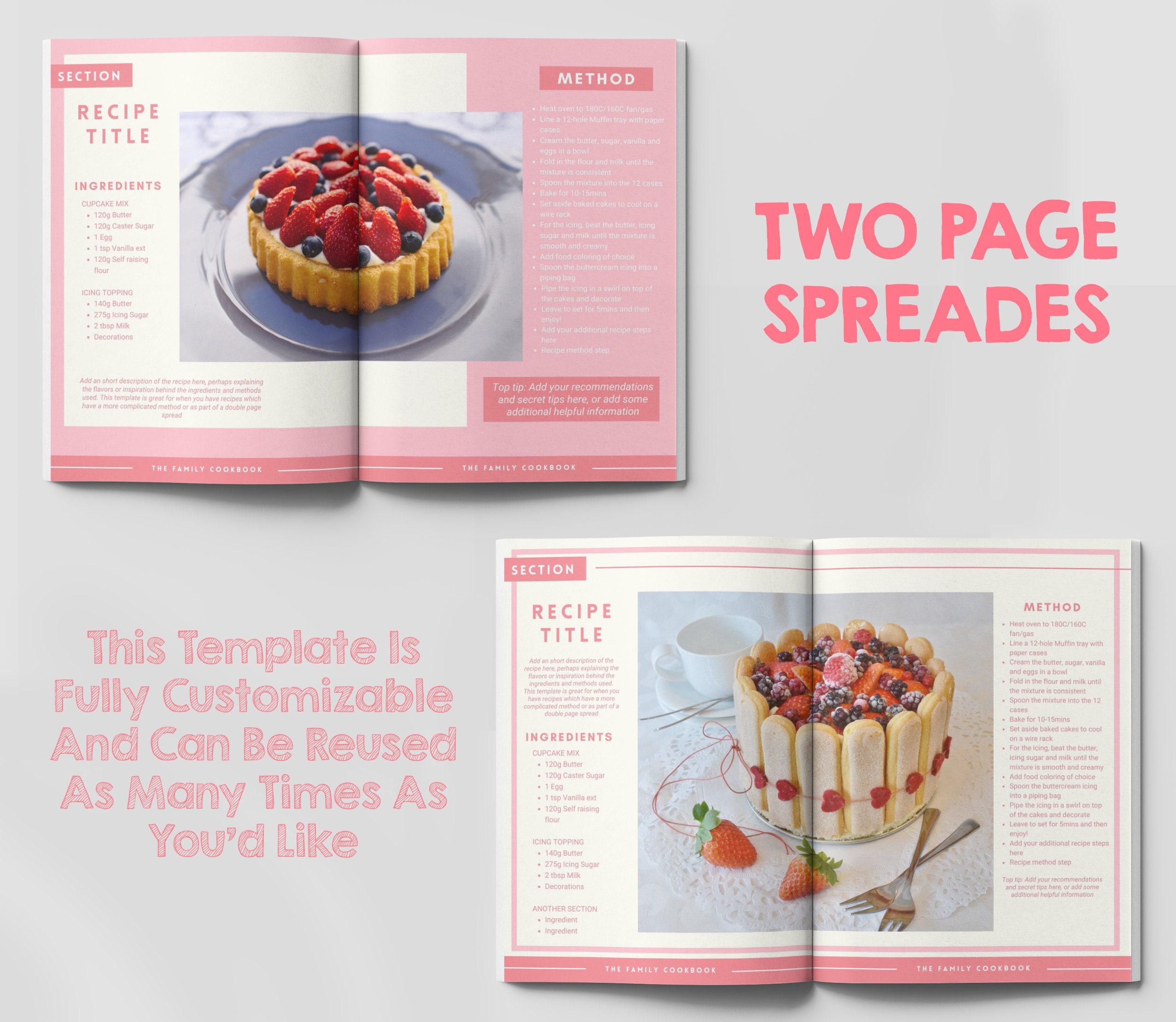 60 Pink Recipe Book Templates, Canva Template, Printable Recipe Book ...