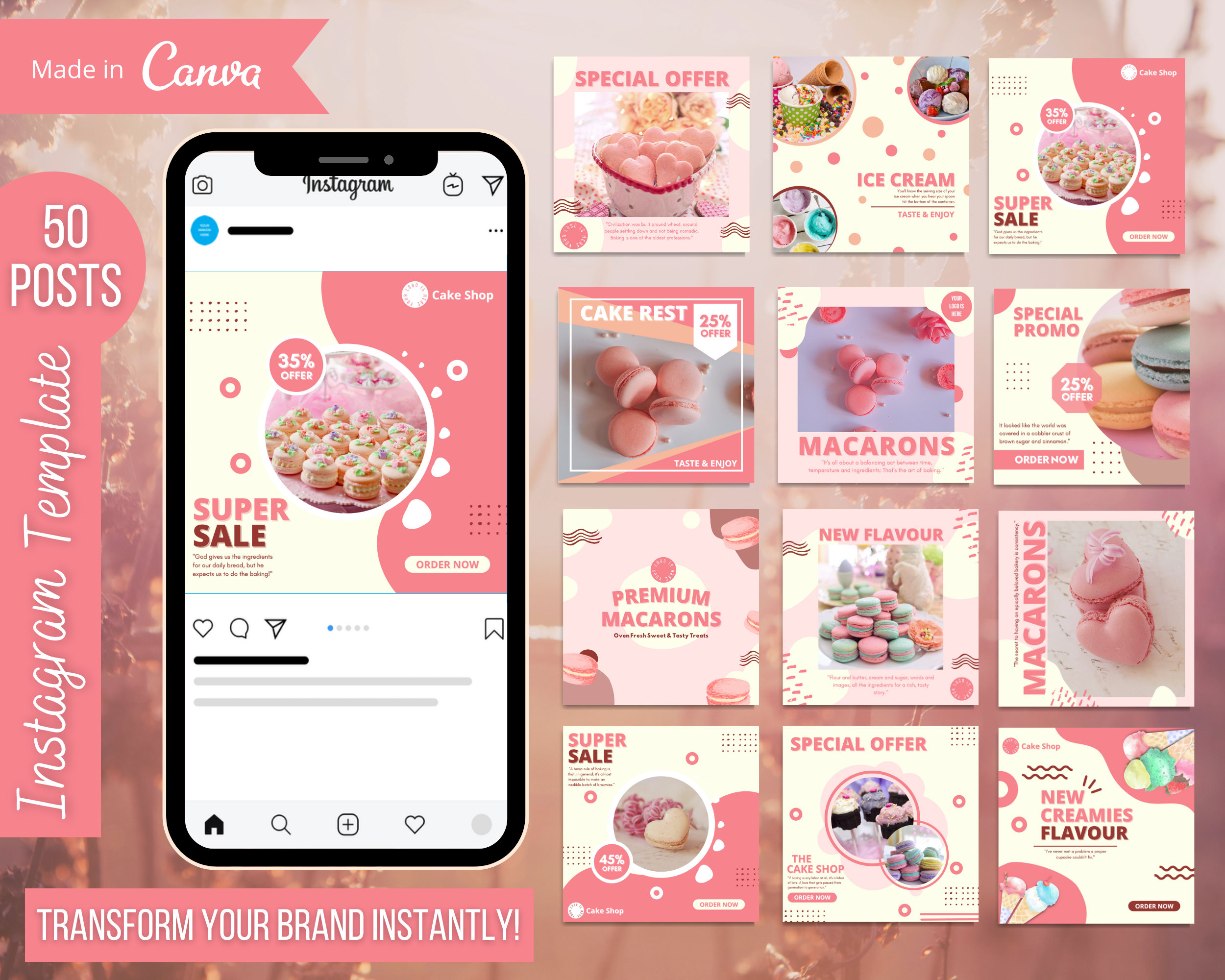 50 Bakery Instagram Post Templates Canva Template Bake Shop - Etsy Canada