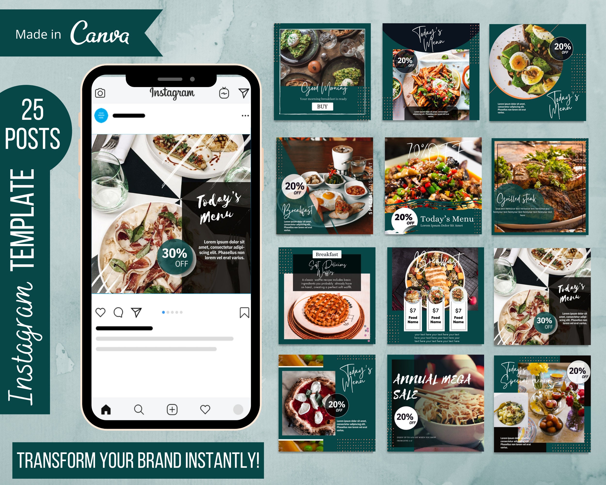 25 Instagram Post Templates for Restaurants Canva Templates - Etsy