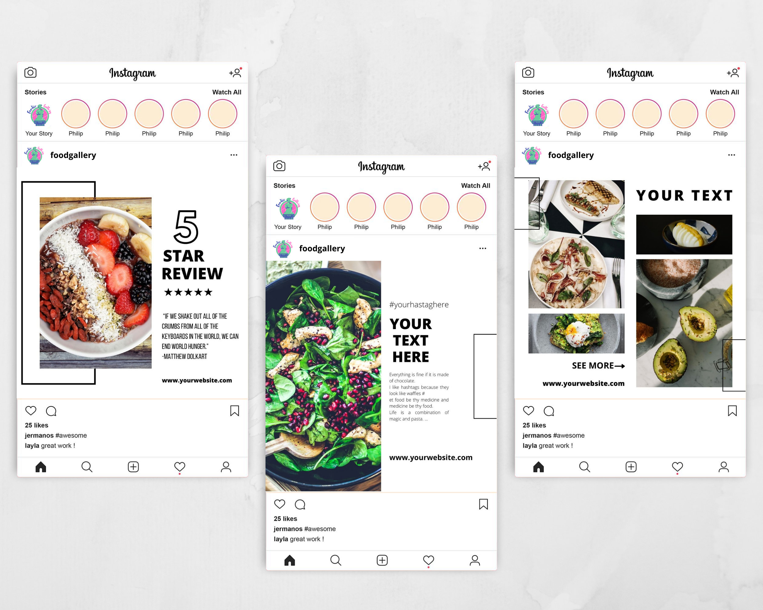 25 Foodie Instagram Post Templates, Canva Template, Food & Cooking ...