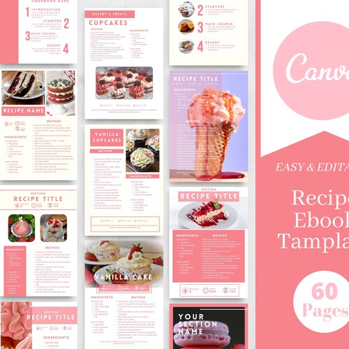 60 Pink Recipe Book Templates Canva Template Printable - Etsy