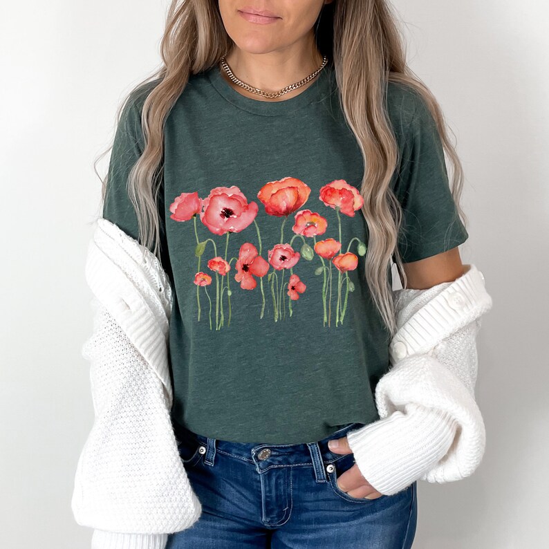 California Poppy Floral Shirt, Botanical Poppies Shirt for Women ...