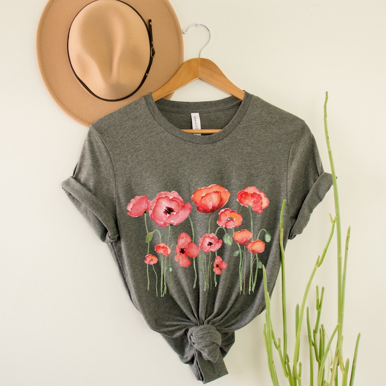 California Poppy Floral Shirt, Botanical Poppies Shirt for Women ...