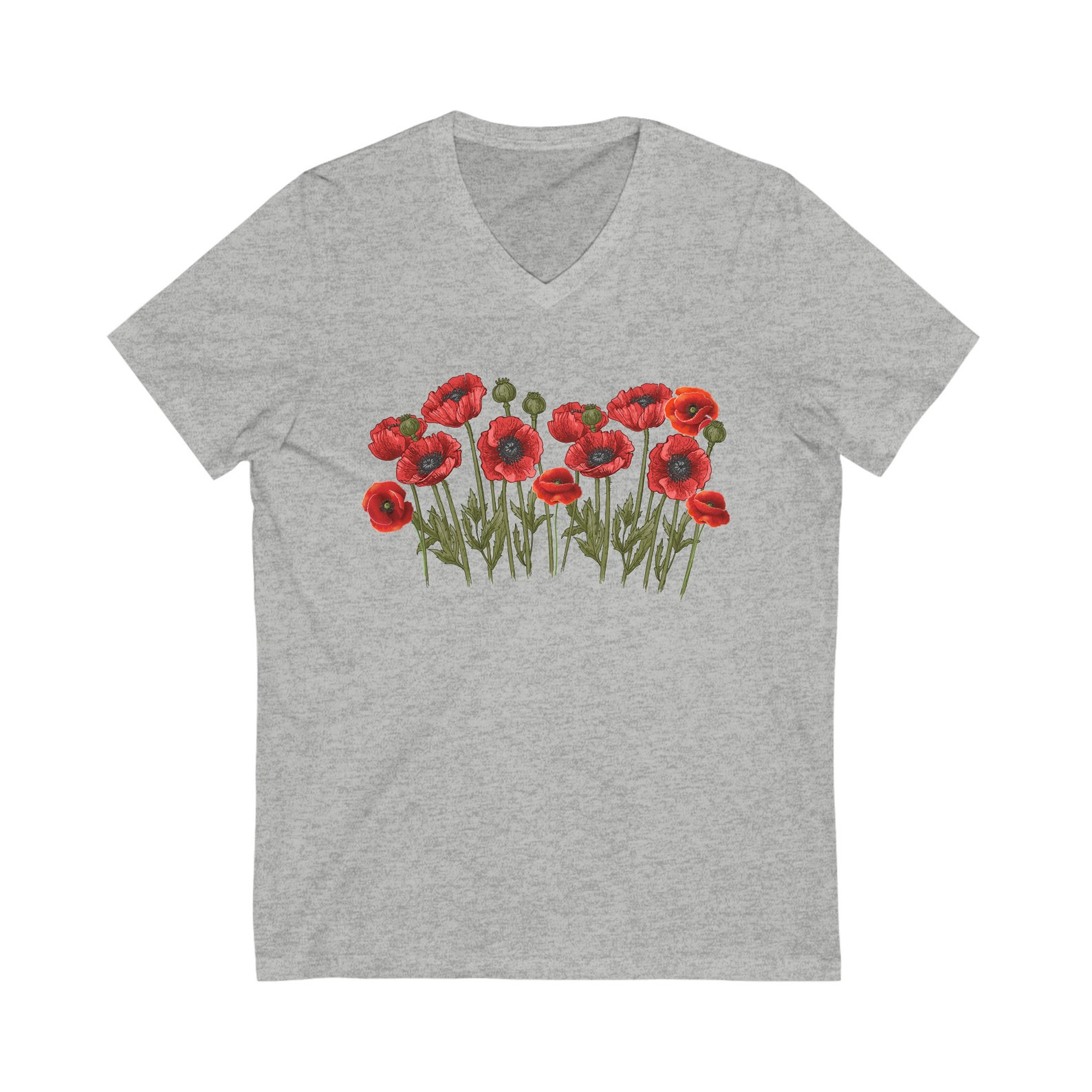 Red Poppy Flower V-neck Shirt, Wildflower California Poppies Shirt ...