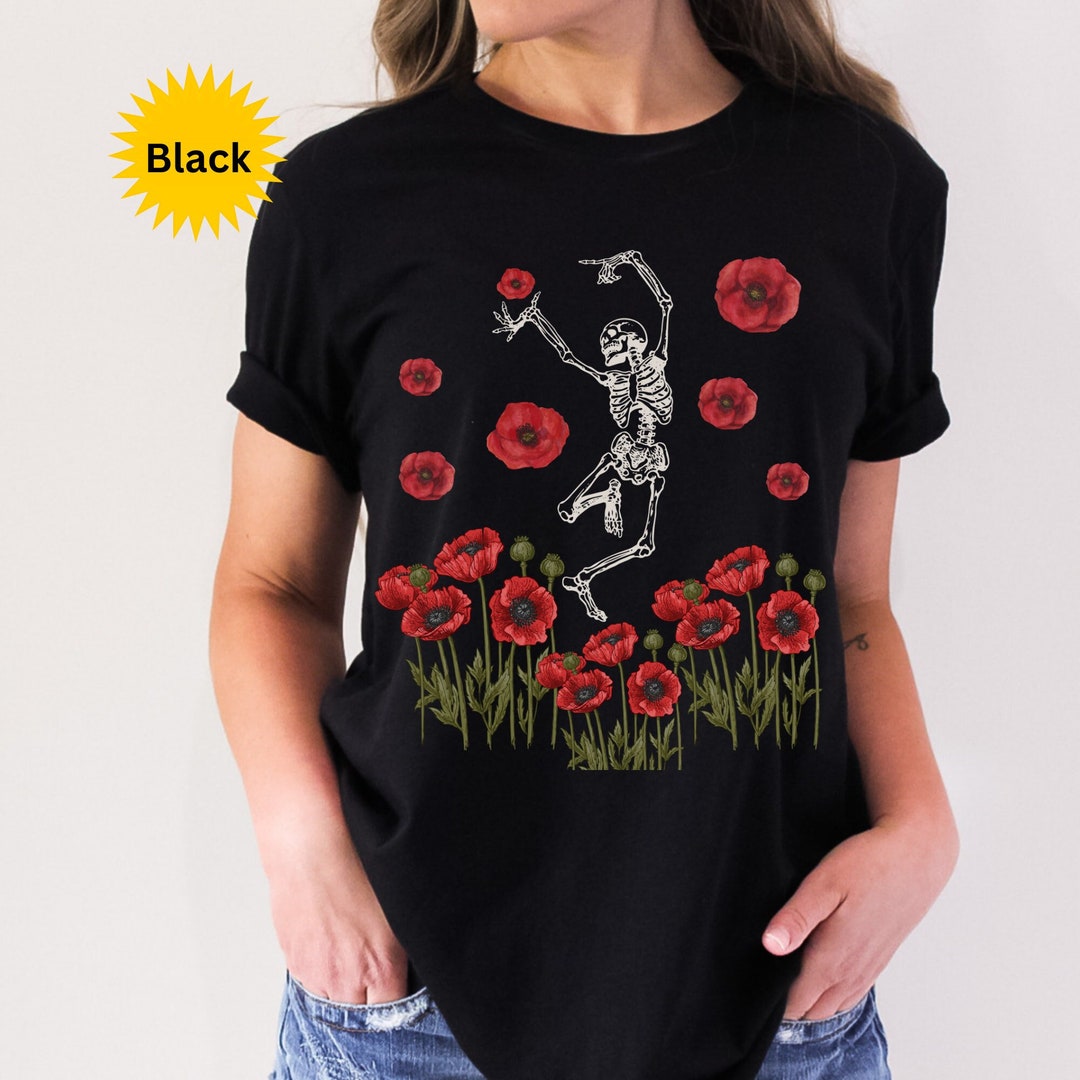 Red Poppy Flower Shirt Dancing Skeleton Wildflower California Poppies ...