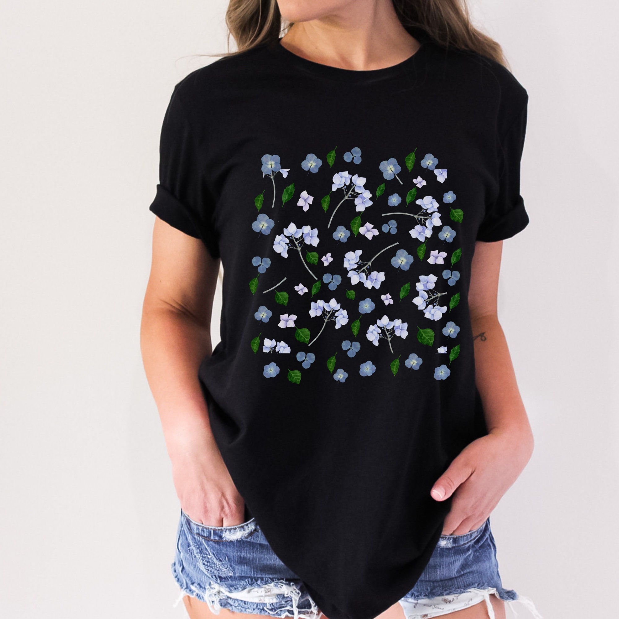 Hydrangea Flower Shirt Women Blue Flower Tee Hortensie Floral Gift for ...