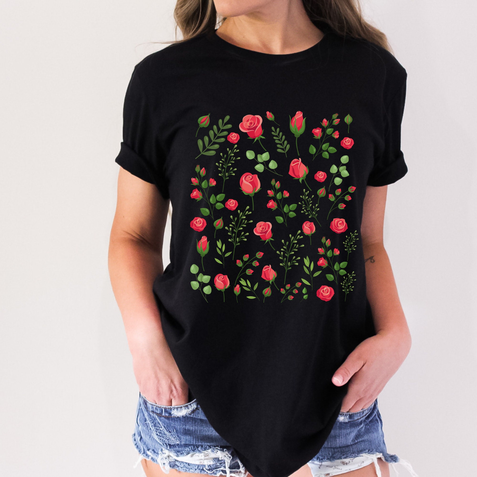 Roses Shirt Red Rose Shirt for Women Wildflowers Tshirt Plant Lady ...