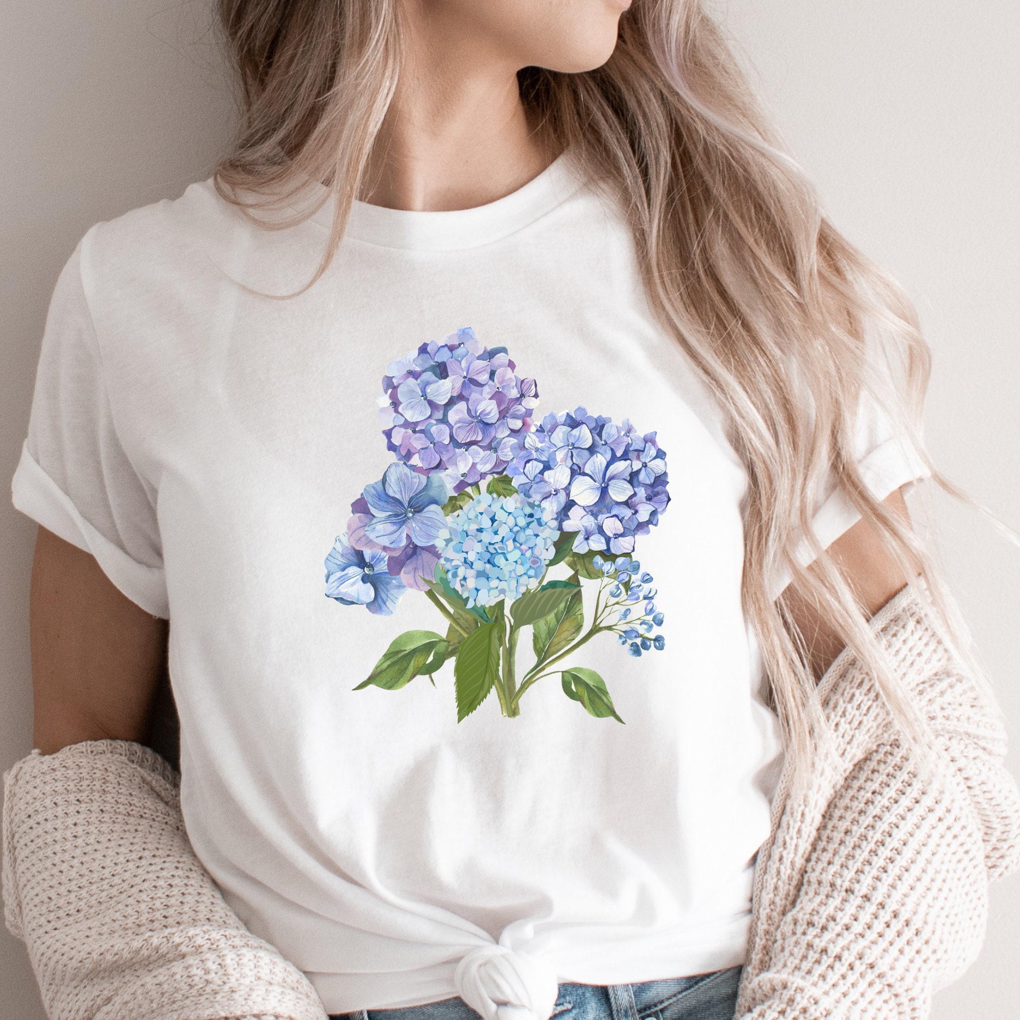 Hydrangeas Flower Shirt Blue Flower Tee Plant Lady Gift Wildflower ...