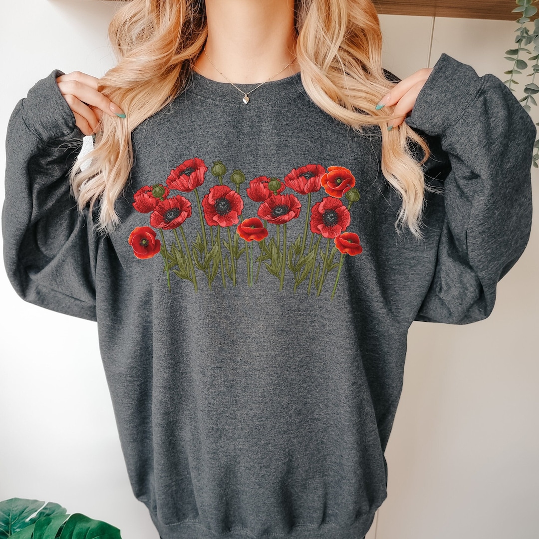 Red Poppy Flower Sweatshirt, Wildflower California Poppies Shirt, Gift ...