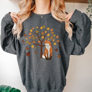 Fall Tree Sweatshirt, Cute Fox Sweatshirt, Cottagecore Fall Leaves ...