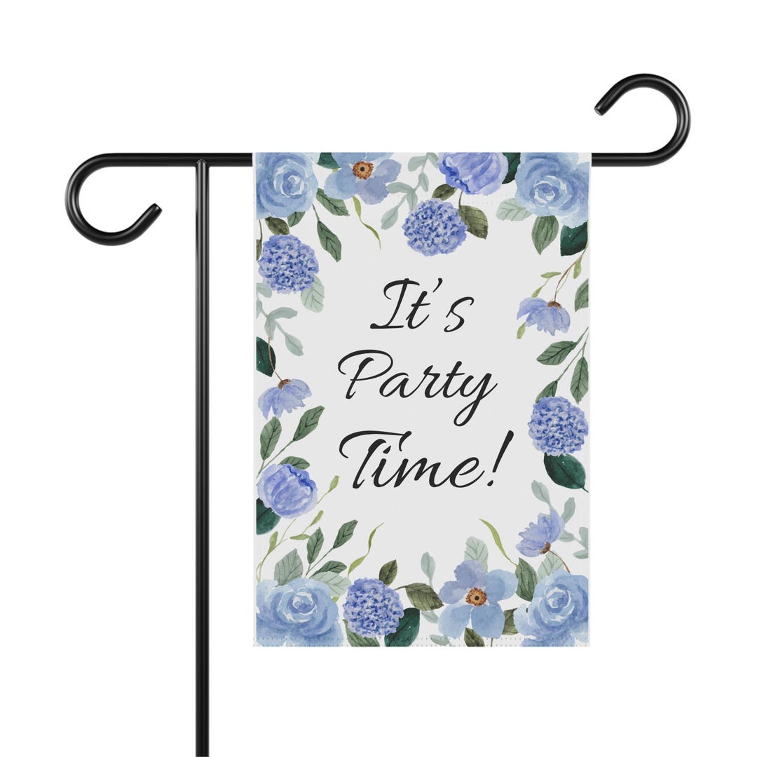 Customizable Text Floral Garden House Banner Personalized Blue Flower ...