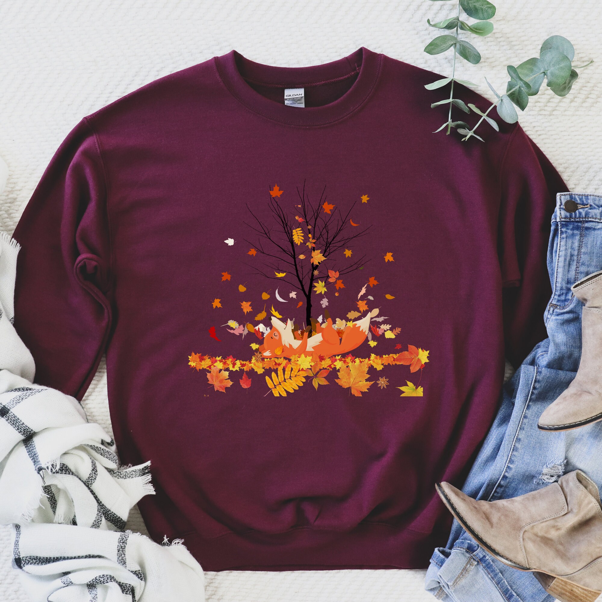 Playful Cute Fox Sweatshirt, Happy Fox Fall Sweater, Cottagecore Fall ...
