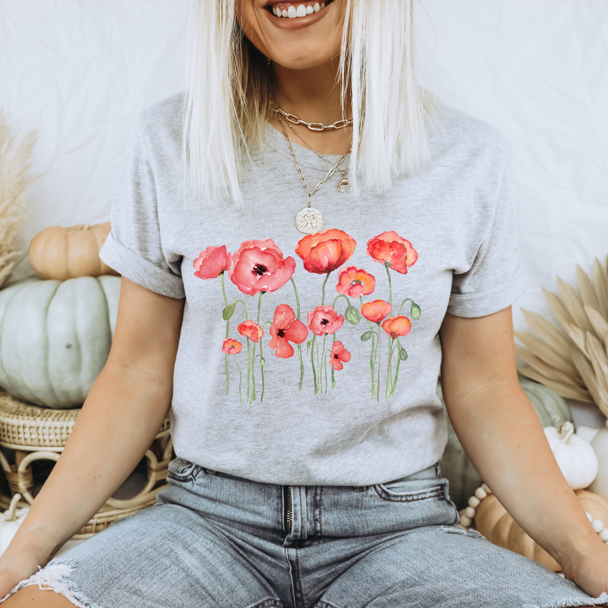 California Poppy Floral Shirt Botanical Poppies Shirt for - Etsy