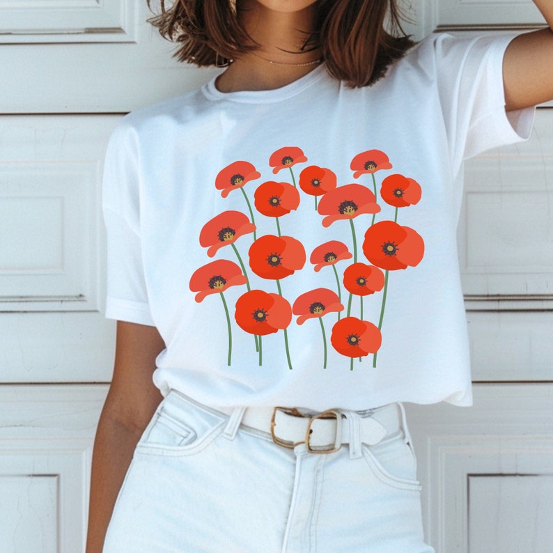 Poppy Flower Shirt Gift for Poppy Lover Women Wildflower Red Poppies ...