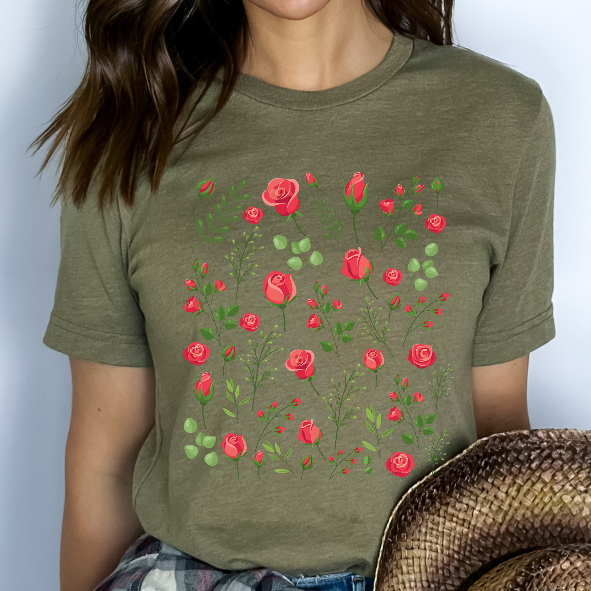 Roses shirt, red rose shirt for women, wildflowers tshirt, plant lady ...