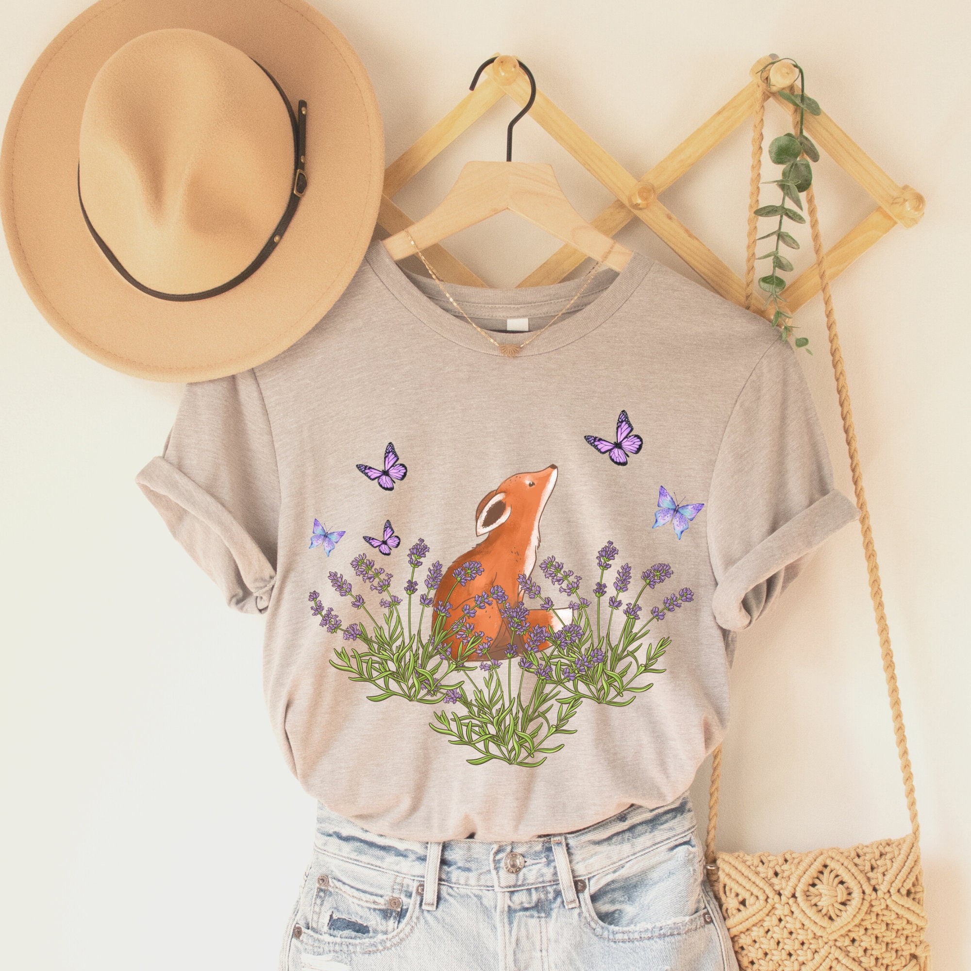 Cute Fox Shirt for Kids, Vintage Cottagecore Butterfly Shirt, Botanical ...