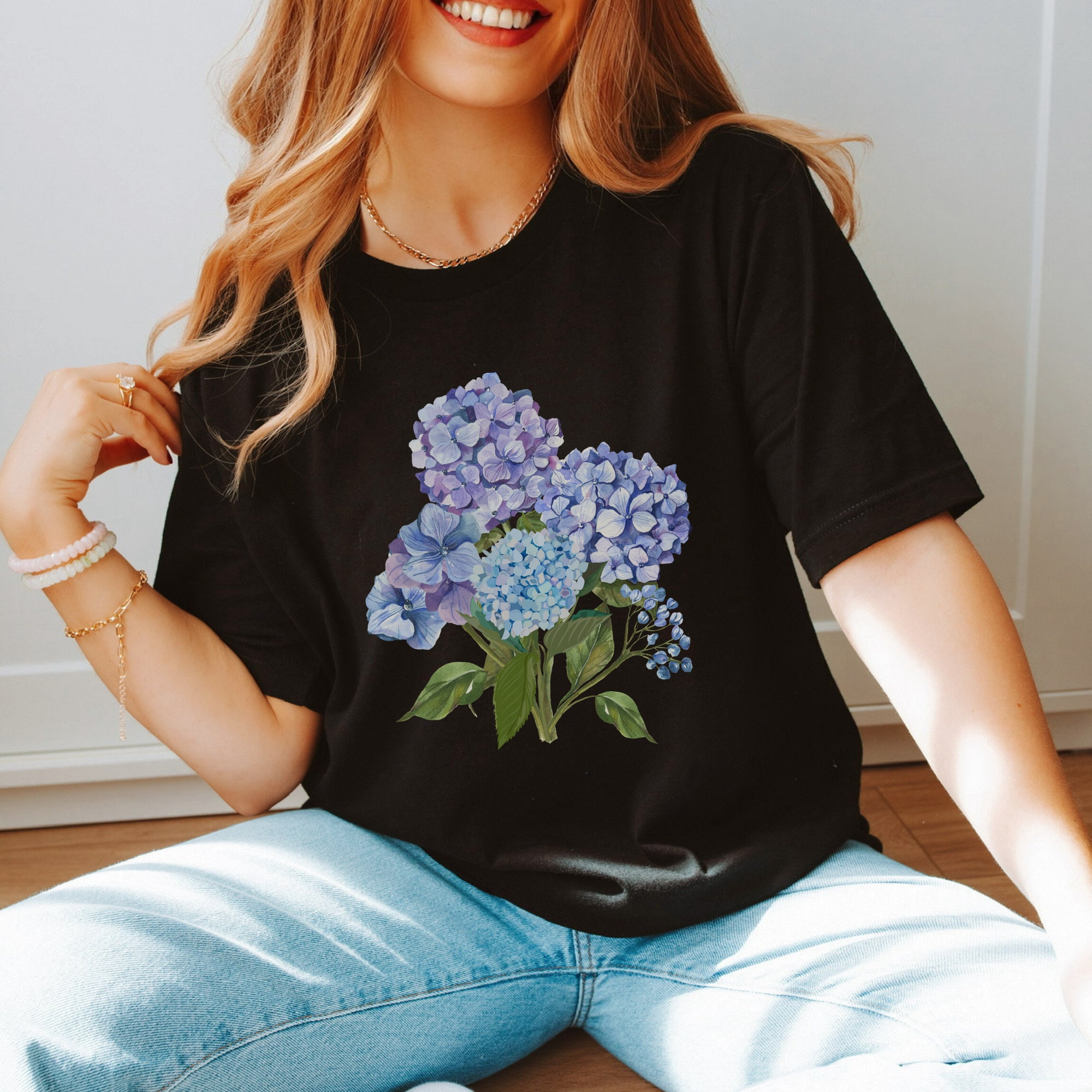 Hydrangeas Flower Shirt Blue Flower Tee Plant Lady Gift Wildflower ...