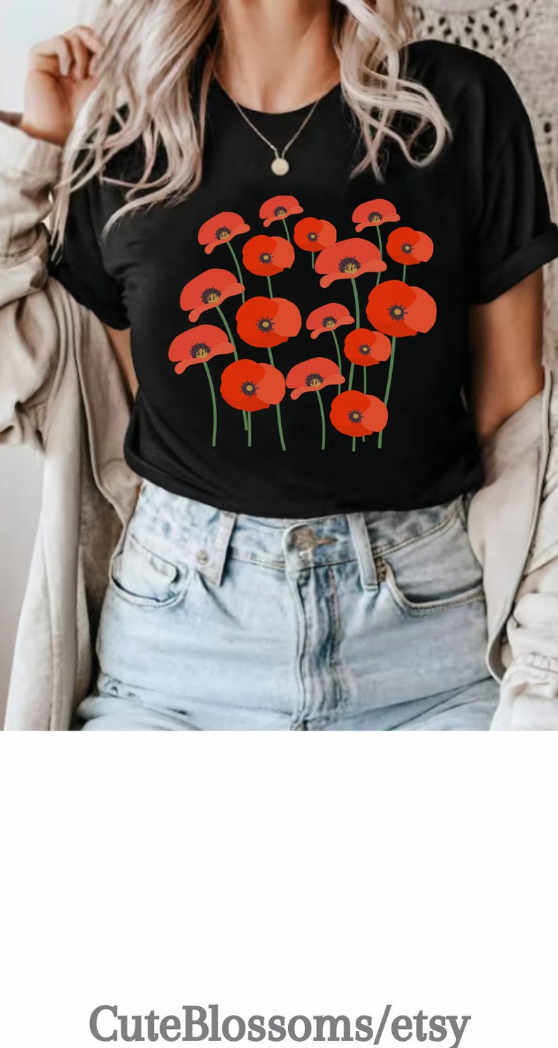 Poppy Flower Shirt Gift for Poppy Lover Women Wildflower Red Poppies ...