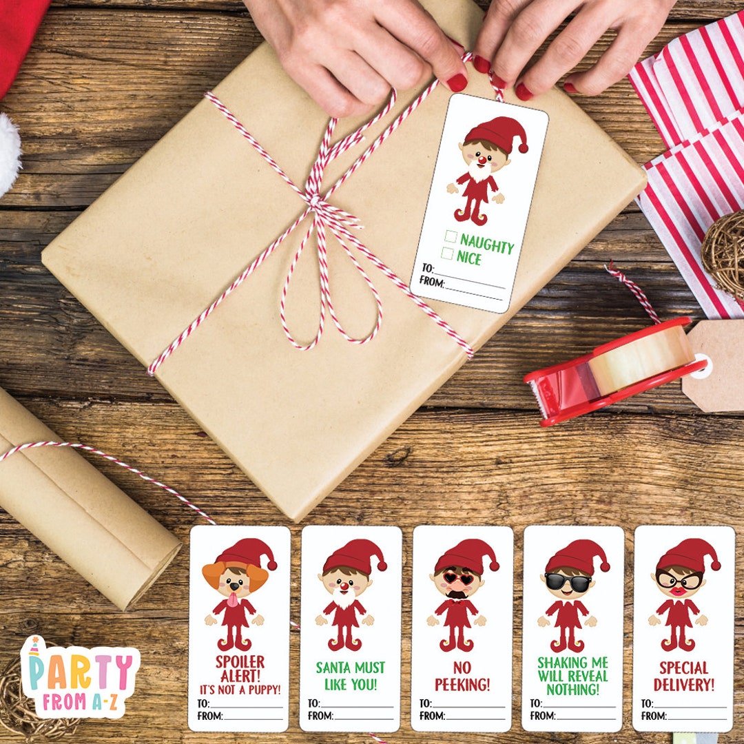 12 Pack Adhesive Gift Tags Labels Cheeky Elf Design 2 - Etsy