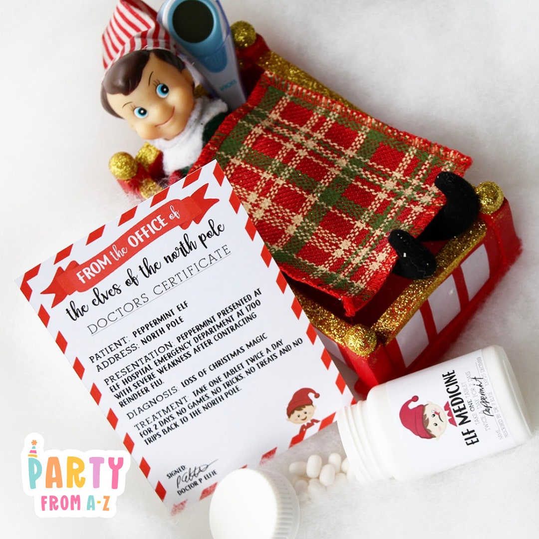 Christmas BOY Elf Medicine Doctor/sick Certificate With Medicine Bottle ...