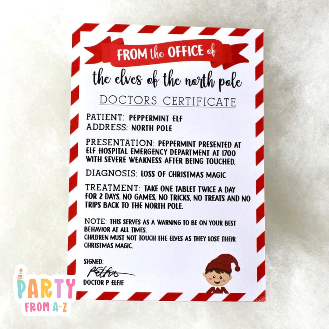 Christmas BOY Elf Medicine Doctor/sick/script ONLY Certificate Elf Prop ...