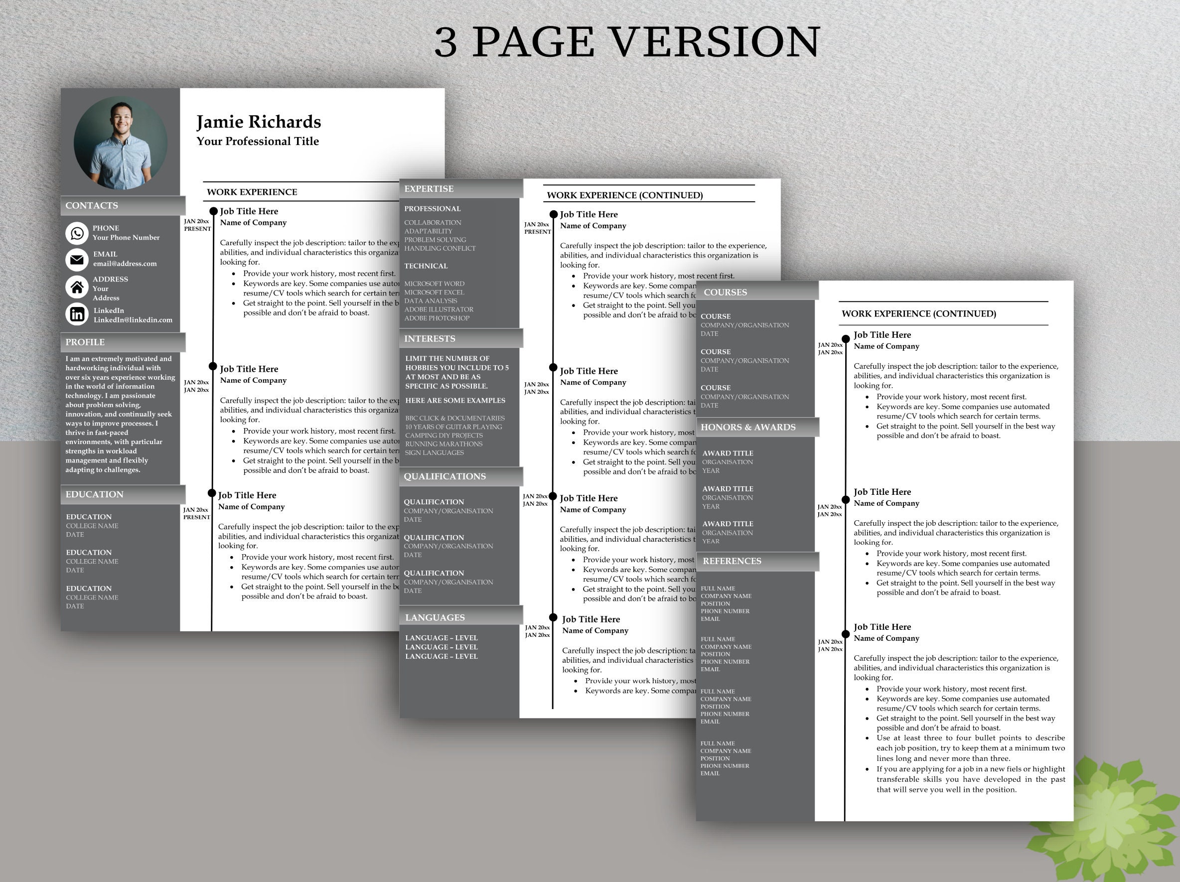 Resume Template With Photo, Professional Resume Template for Word ...