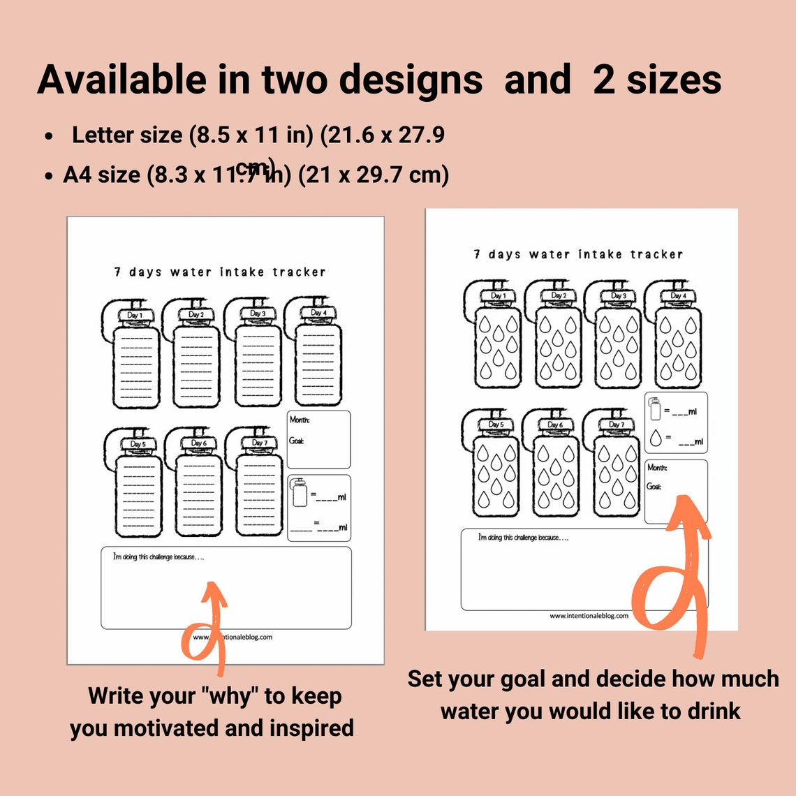 Printable Water Trackers, Water Intake Trackers, 7-day Challenge ...