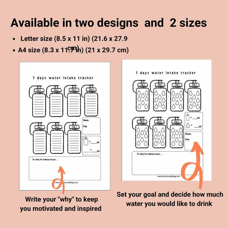 Printable Water Trackers, Water Intake Trackers, 7-day Challenge ...