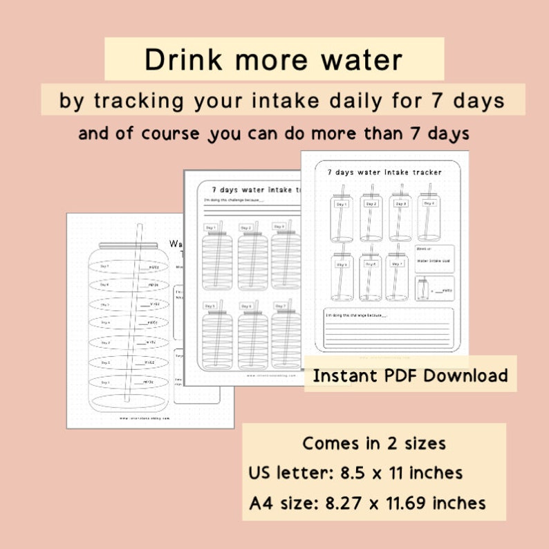 Printable Water Intake Tracker, Minimal Design, Track Daily Water ...