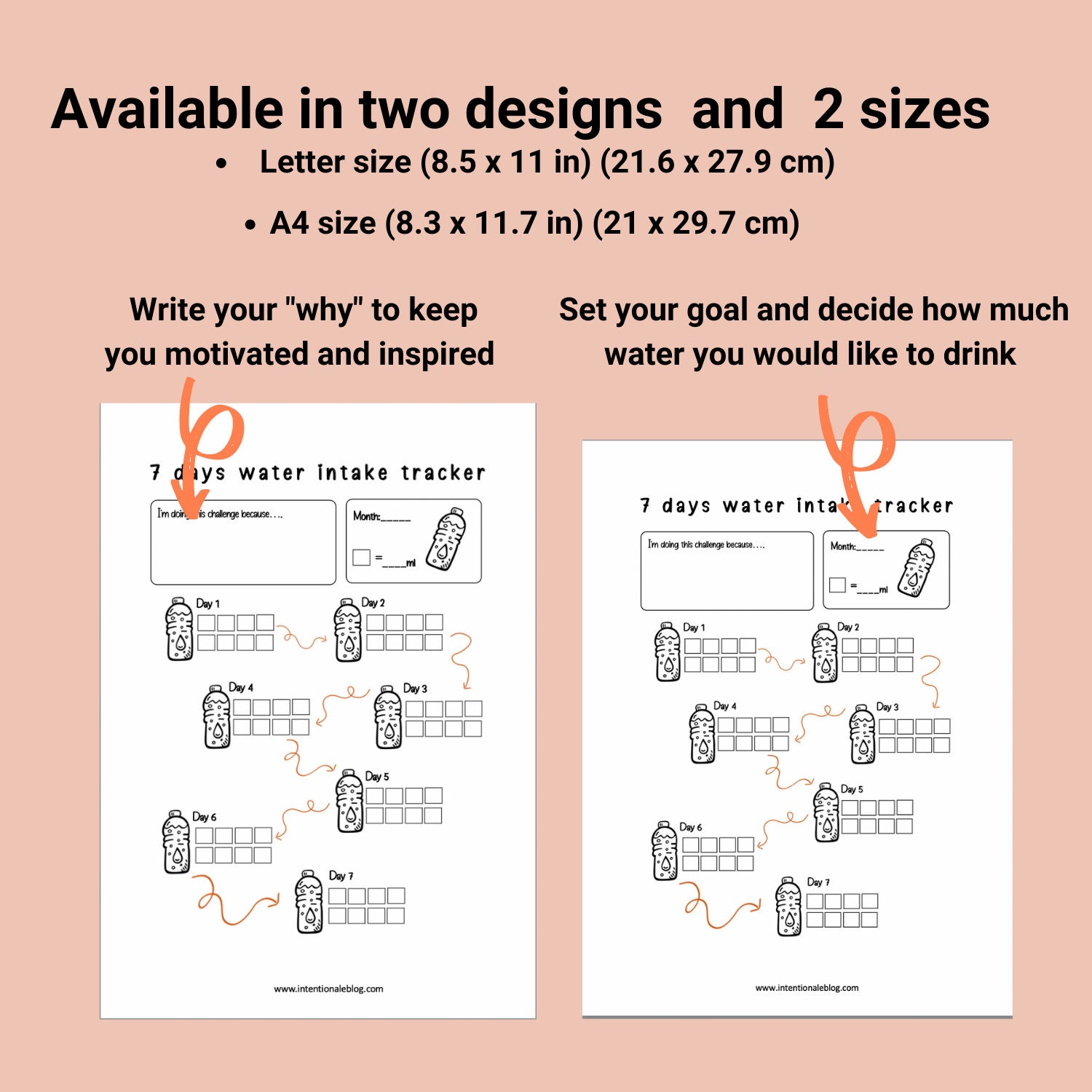 Printable Water Trackers, Water Intake Trackers, 7-day Challenge ...
