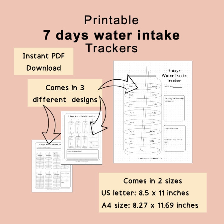 Printable Water Intake Tracker, Minimal Design, Track Daily Water ...